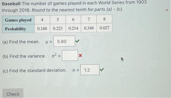 Solved Baseball The number of games played in each World | Chegg.com