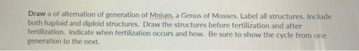 Solved Draw a of alternation of generation of Mnium, a Genus | Chegg.com
