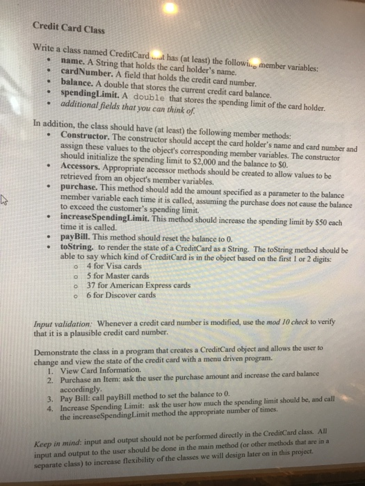 Solved Credit Card Class Write a class named CreditCard .wt | Chegg.com