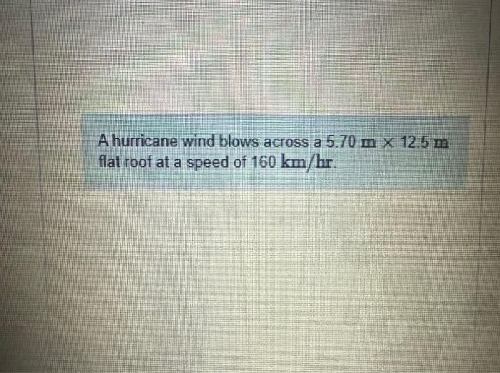 Solved A hurricane wind blows across a 5.70 m×12.5 m flat | Chegg.com Solved A hurricane wind blows across a 5.70 m×12.5 m flat | Chegg.com