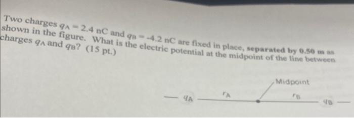 Solved Two charges qA=2.4nC and qA=−4.2nC are fixed in | Chegg.com