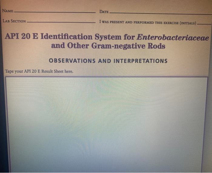 Solved NAME DATE LAB SECTION I WAS PRESENT AND PERFORMED | Chegg.com