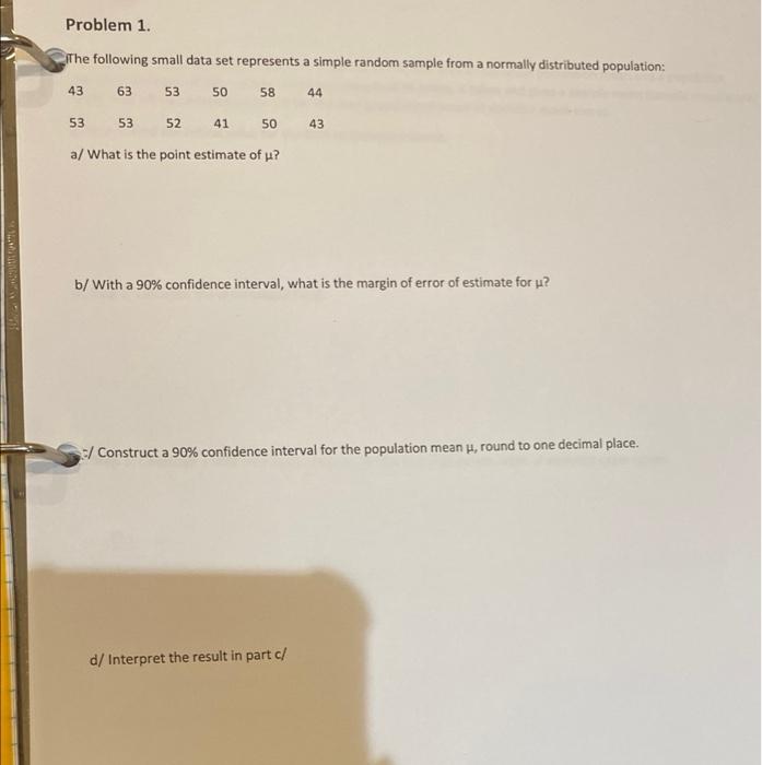 Solved Problem 1. The following small data set represents a | Chegg.com