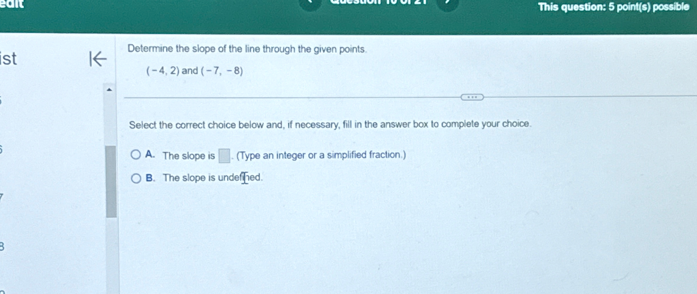 Solved This question: 5 ﻿point(S) ﻿possiblestDetermine the | Chegg.com