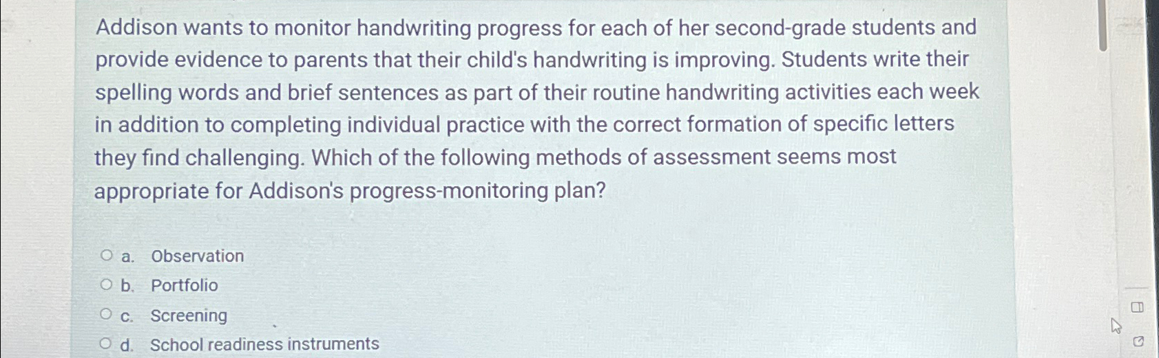 Solved Addison wants to monitor handwriting progress for | Chegg.com