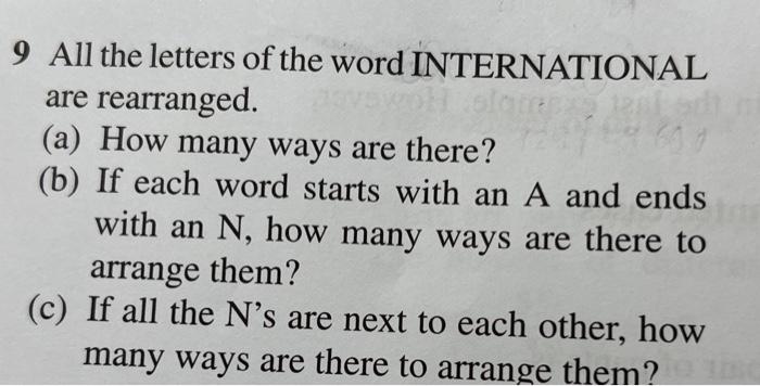 Solved 9 All the letters of the word INTERNATIONAL are | Chegg.com
