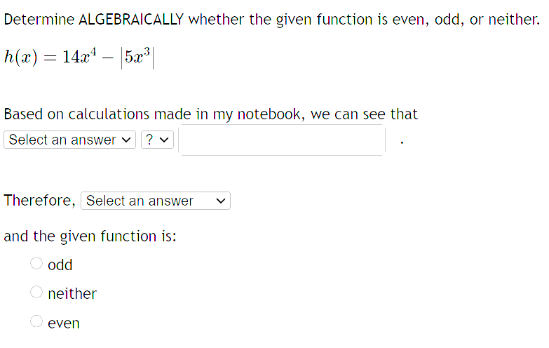 Solved Determine Algebraically Whether The Given Function Is
