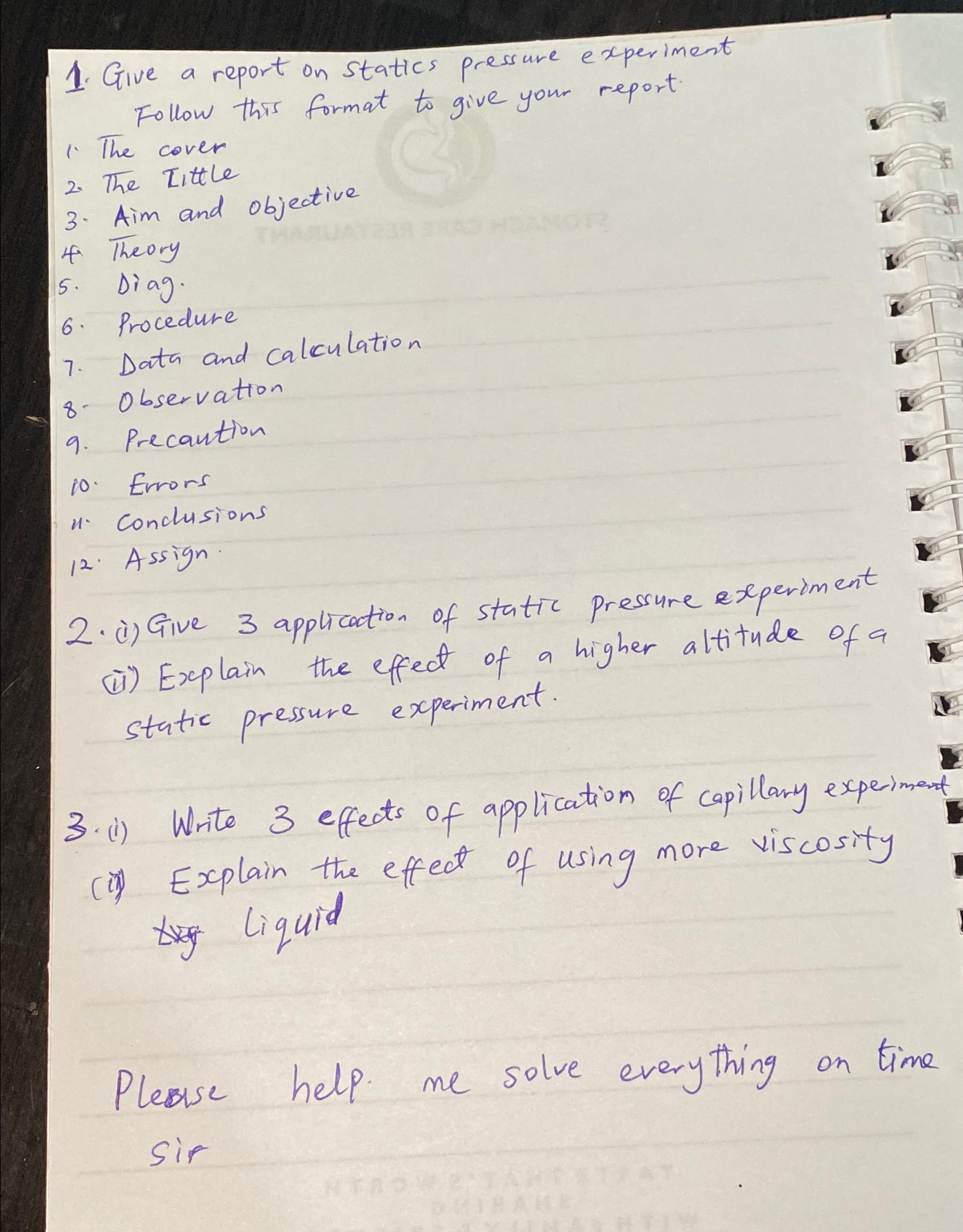 Solved 1.Give a report on Statics pressure experiment Follow | Chegg.com