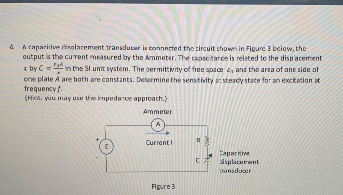 Solved 4. A capacitive displacement transducer is connected | Chegg.com