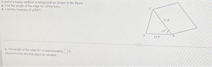 Solved A rool of a house addition is being built as shown in | Chegg.com