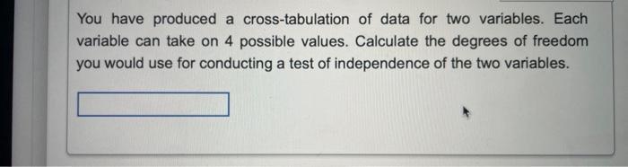 Solved You have produced a cross-tabulation of data for two | Chegg.com