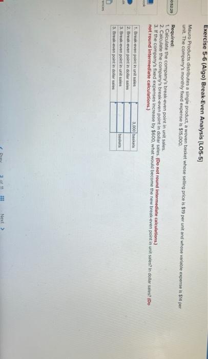 Solved Exercise 5-6 (Algo) Break-Even Analysis (L05-5) Mauro | Chegg.com