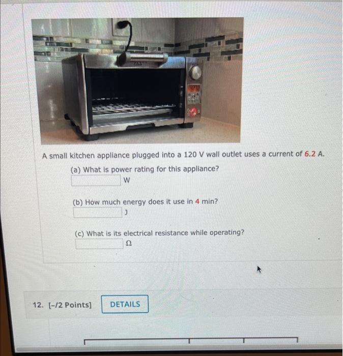 Solved A small kitchen appliance plugged into a 120 V wall | Chegg.com