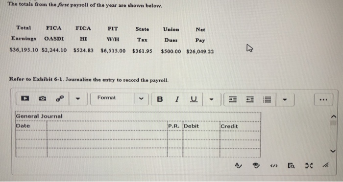 Solved The totals from the first payroll of the year are | Chegg.com