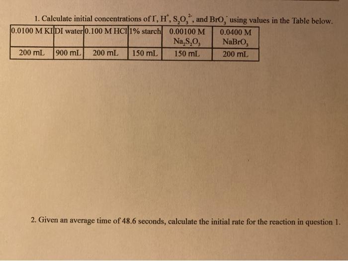 Solved 1. Calculate initial concentrations of T, H,s,o,, and | Chegg.com