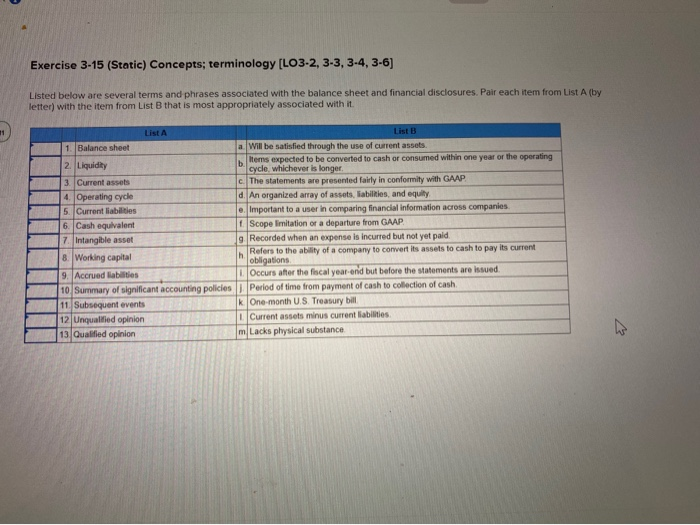 Solved Exercise 3-15 (Static) Concepts; terminology (LO3-2, | Chegg.com