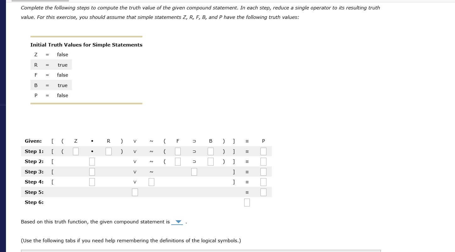 Solved Complete the following steps to ﻿compute the truth | Chegg.com