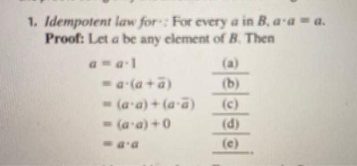 Solved 1. Idempotent law for For every a in B. a a = a. | Chegg.com