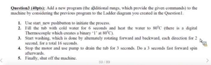 Solved Question2 (40pts): Design a Ladder logic diagram that | Chegg.com