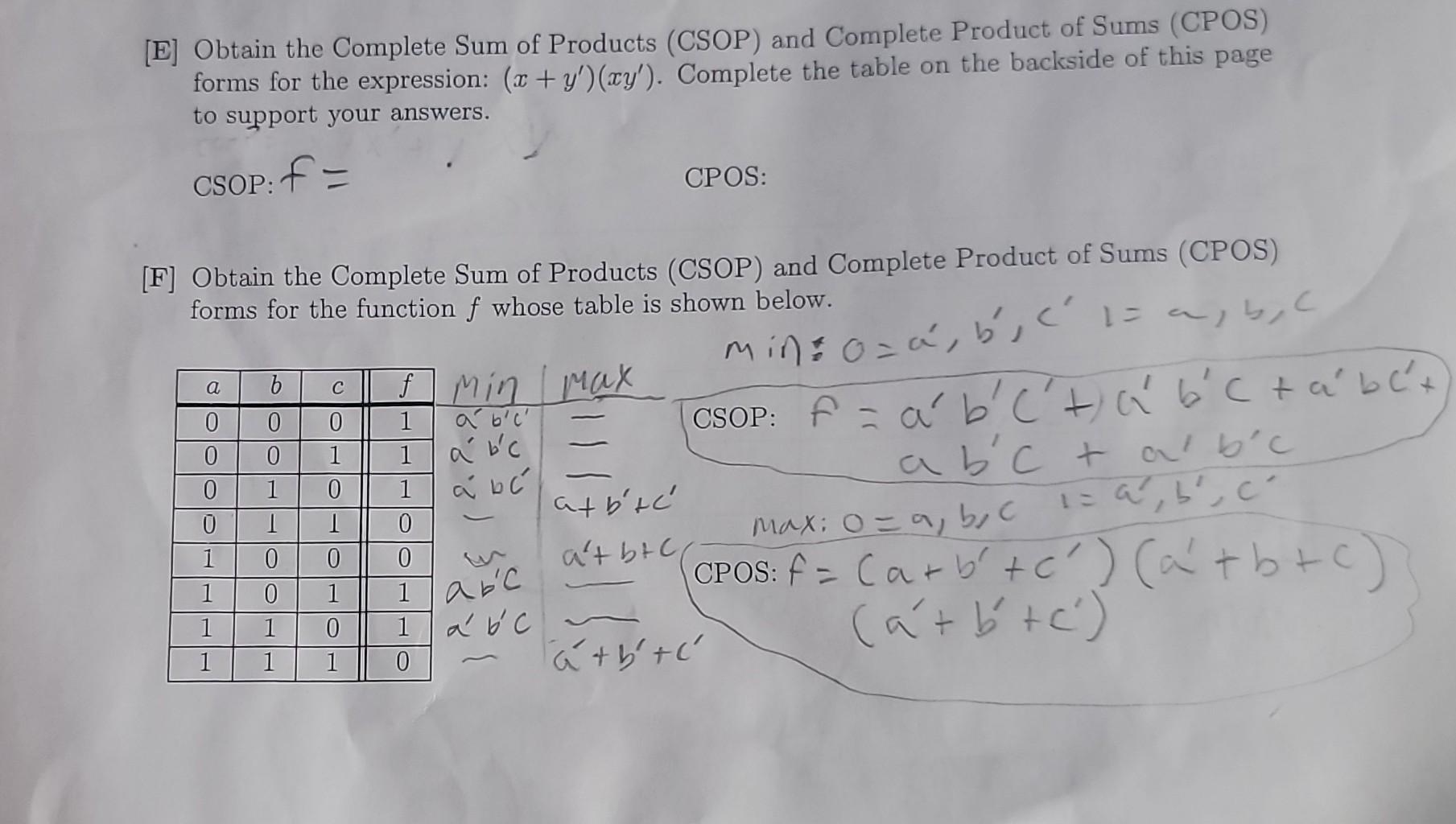 Solved help me with question E I messed up minterm and | Chegg.com
