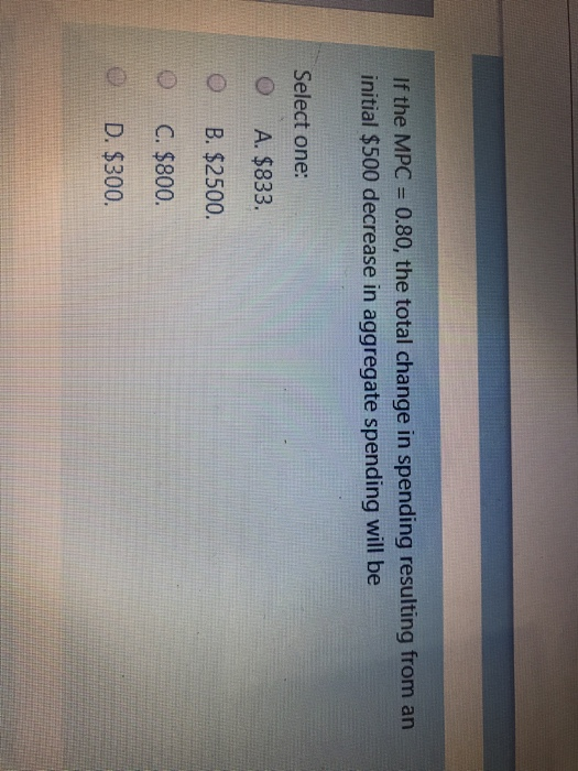 Solved If the MPC = 0.80, the total change in spending | Chegg.com