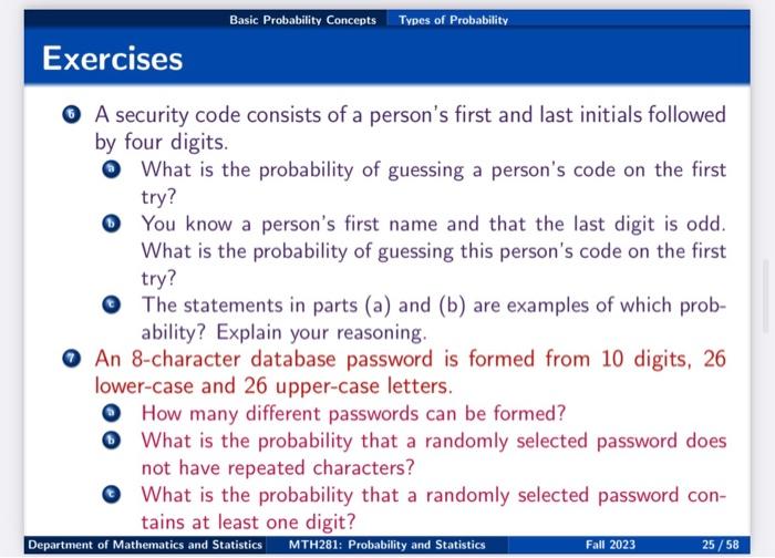 Solved Exercises (- A security code consists of a person's | Chegg.com