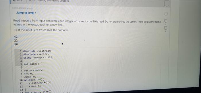 Solved NCHI 19 vectors Jump to level 1 Read integers from | Chegg.com