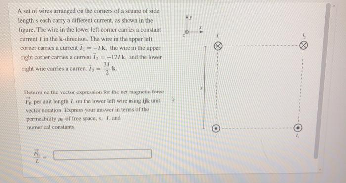 Solved A set of wires arranged on the corners of a square of | Chegg.com
