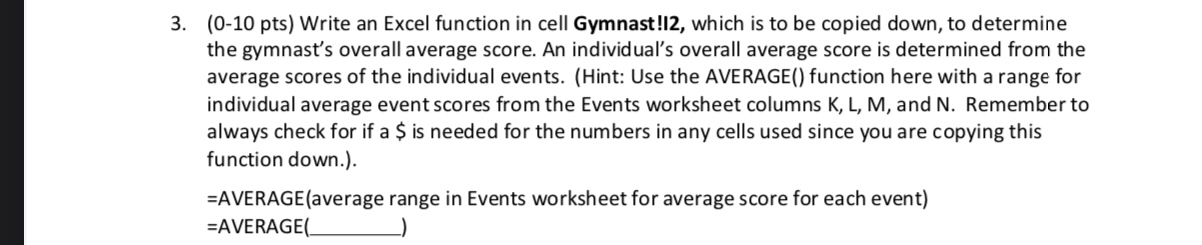 Solved (0-10 ﻿pts) ﻿Write an Excel function in cell | Chegg.com