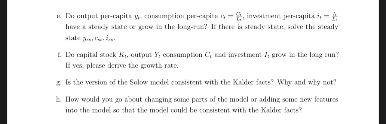 Solved e. ﻿Do output per-capita yt, ﻿consumption per-capita | Chegg.com