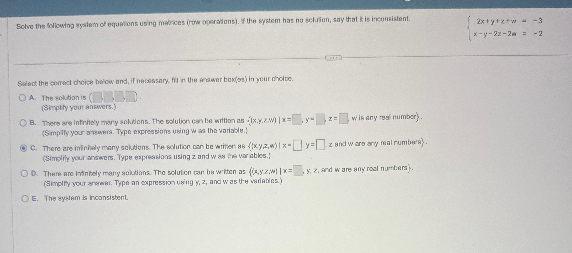 Solved Solve the following system of equations using | Chegg.com