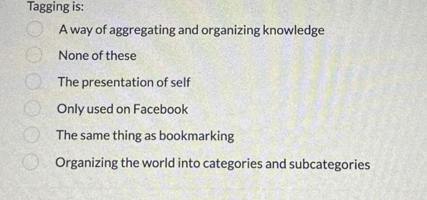 Solved Tagging is:A way of aggregating and organizing | Chegg.com