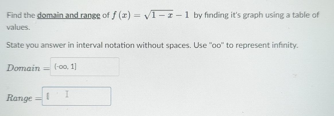Solved Find the domain and range of f(x)=1-x2-1 ﻿by finding | Chegg.com