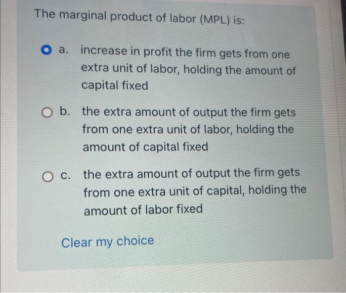 Solved Diminishing marginal productivity of labor property | Chegg.com