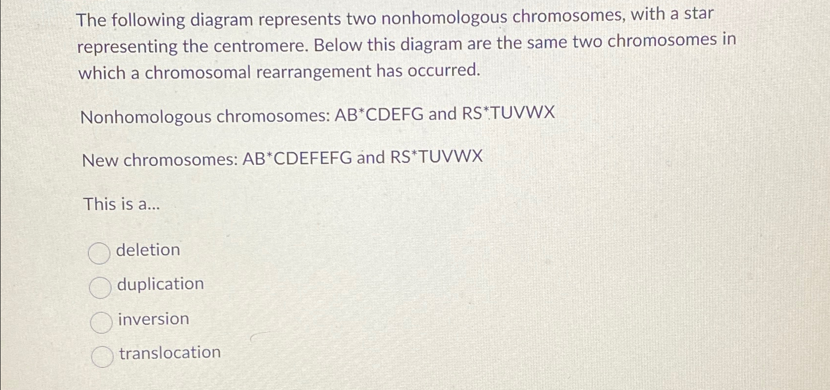 Solved The following diagram represents two nonhomologous | Chegg.com