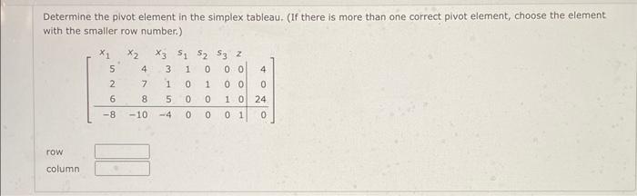 Solved Determine The Pivot Element In The Simplex Tableau