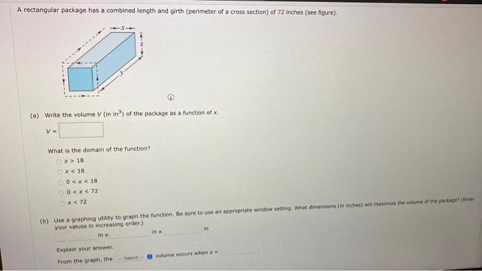 Solved A rectangular package has a combined length and girth | Chegg.com
