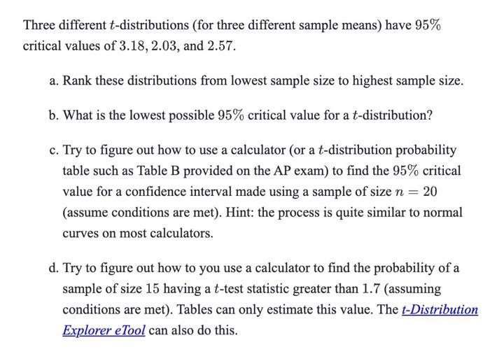 Solved Three different t-distributions (for three different | Chegg.com