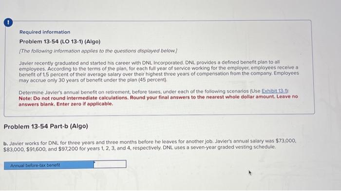 Solved Required information Problem 13.54 (LO 13-1) (Algo) | Chegg.com