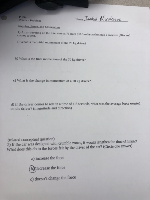 Solved P 254 Practice Problem Name Irahel Mikolaeva Impulse. | Chegg.com