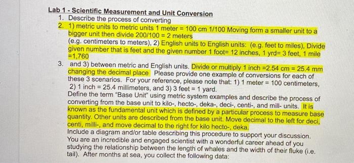 Solved Lab 1 - Scientific Measurement and Unit Conversion 1. | Chegg.com
