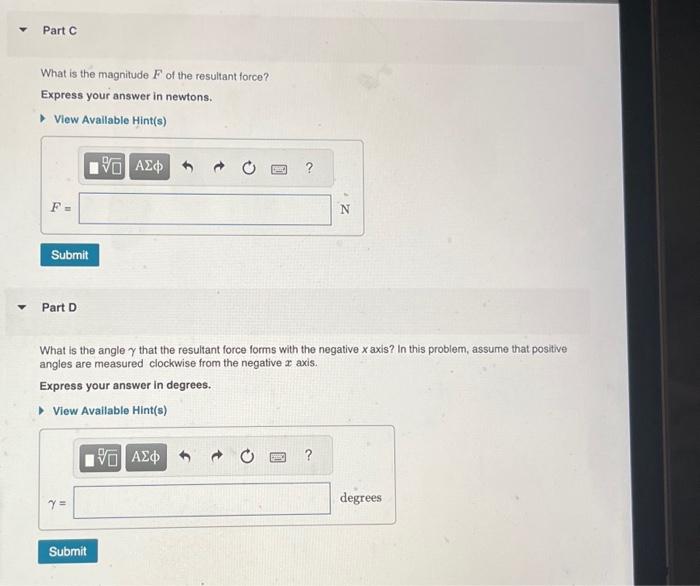 Solved Two forces, F1 and F2, act at a point, as shown in ( | Chegg.com
