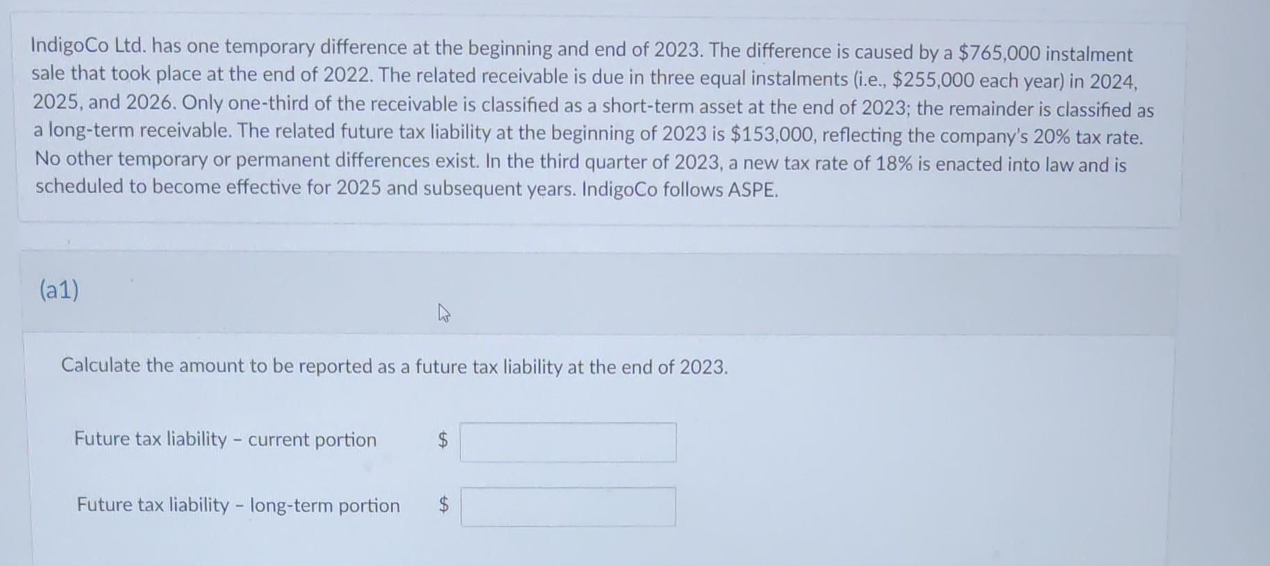 Solved IndigoCo Ltd. has one temporary difference at the | Chegg.com