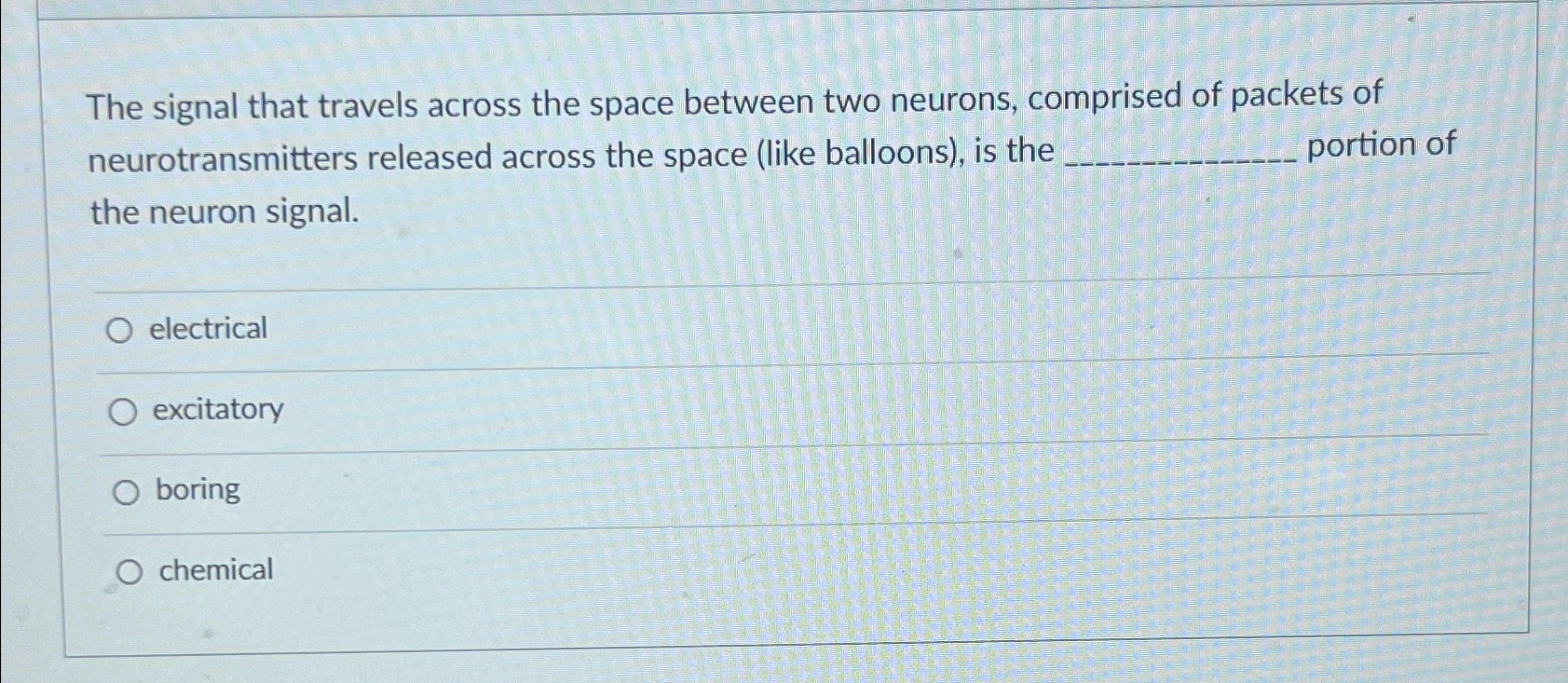 Solved The signal that travels across the space between two | Chegg.com