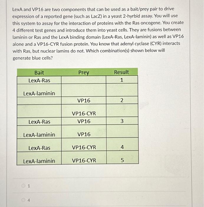 LexA and VP16 are two components that can be used as | Chegg.com