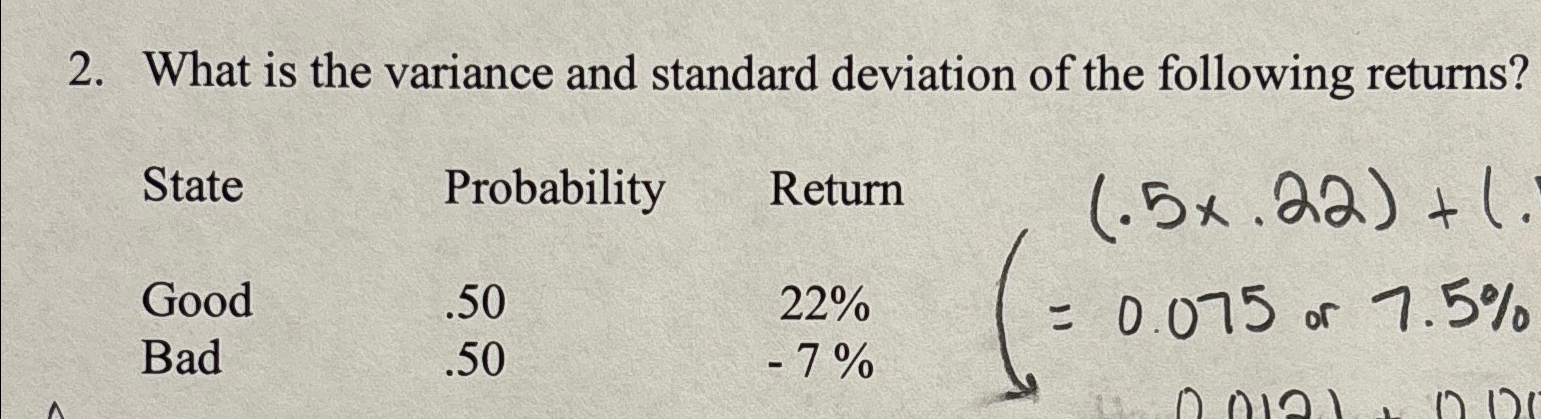 Solved What is the variance and standard deviation of the | Chegg.com