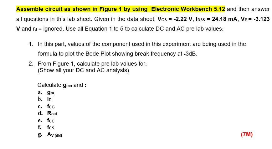 FET COMMON SOURCE AMPLIFIER: (LOW FREQUENCY RESPONSE) | Chegg.com
