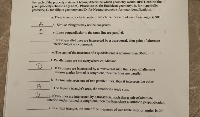 Solved For each of the property statement below, determine | Chegg.com