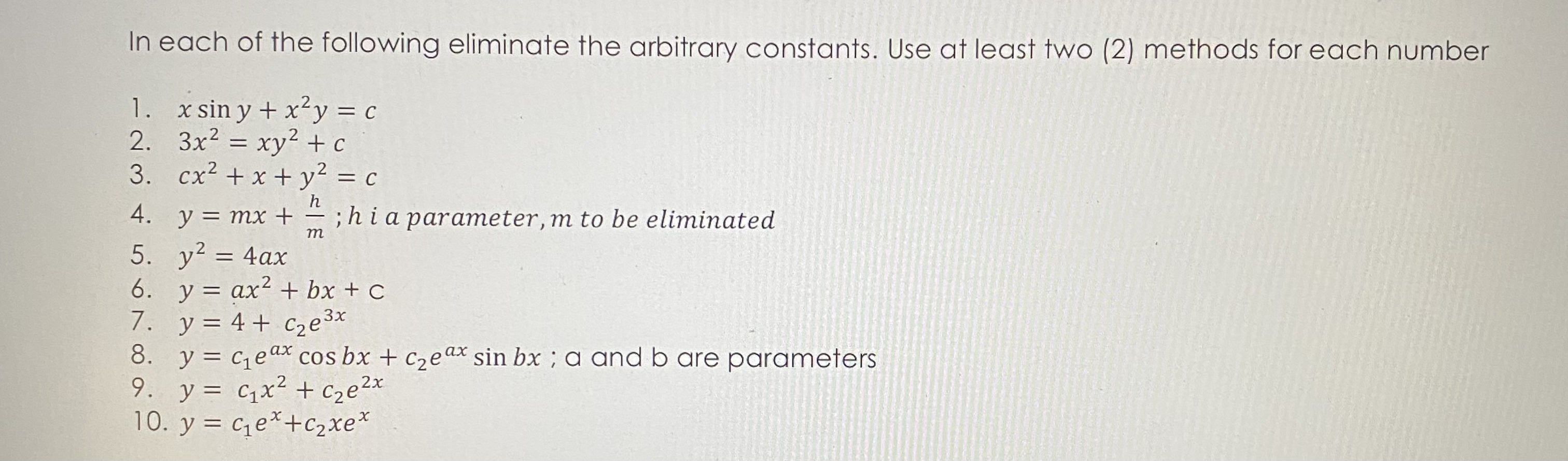 Solved In each of the following eliminate the arbitrary | Chegg.com
