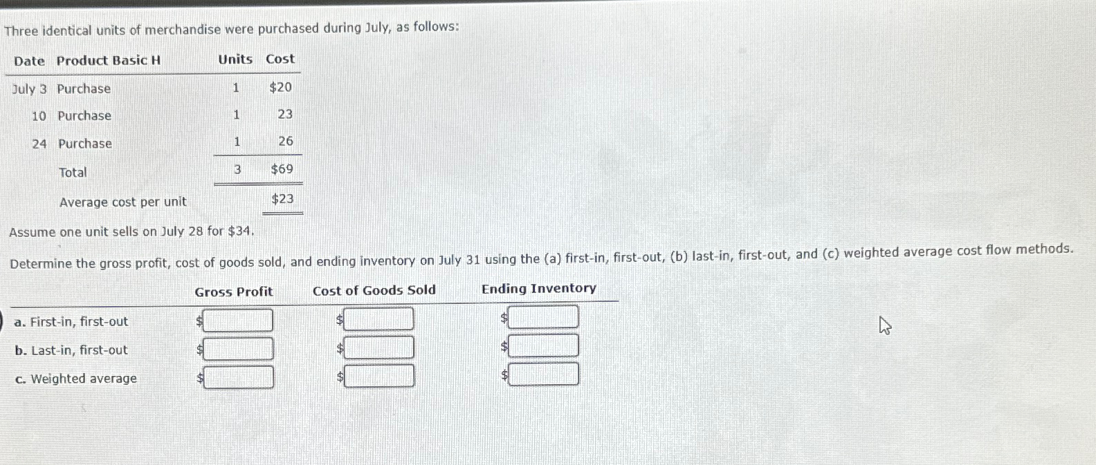 Solved Three identical units of merchandise were purchased | Chegg.com